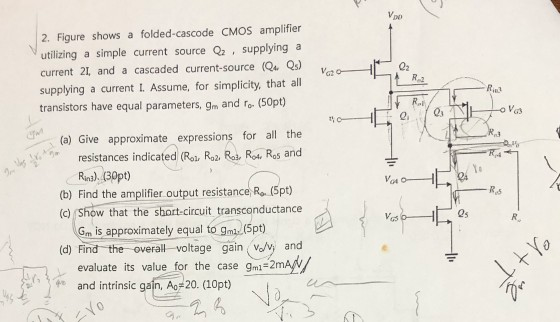 Solved Vo 2. Figure shows a folded-cascode CMOS amplifier | Chegg.com