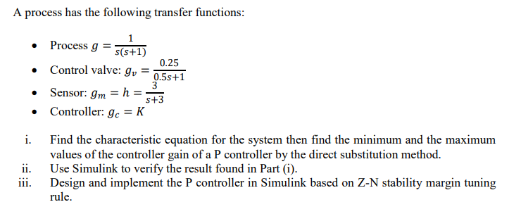 Solved A process has the following transfer functions: 0.25 | Chegg.com