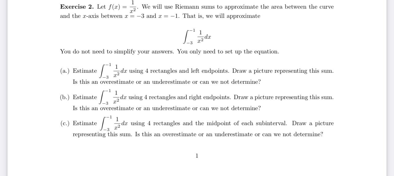 Solved Exercise 2. Let f(x)=x21. We will use Riemann sums to | Chegg.com
