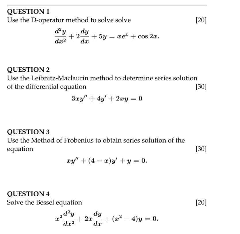 Solved [20] QUESTION 1 Use the D-operator method to solve | Chegg.com