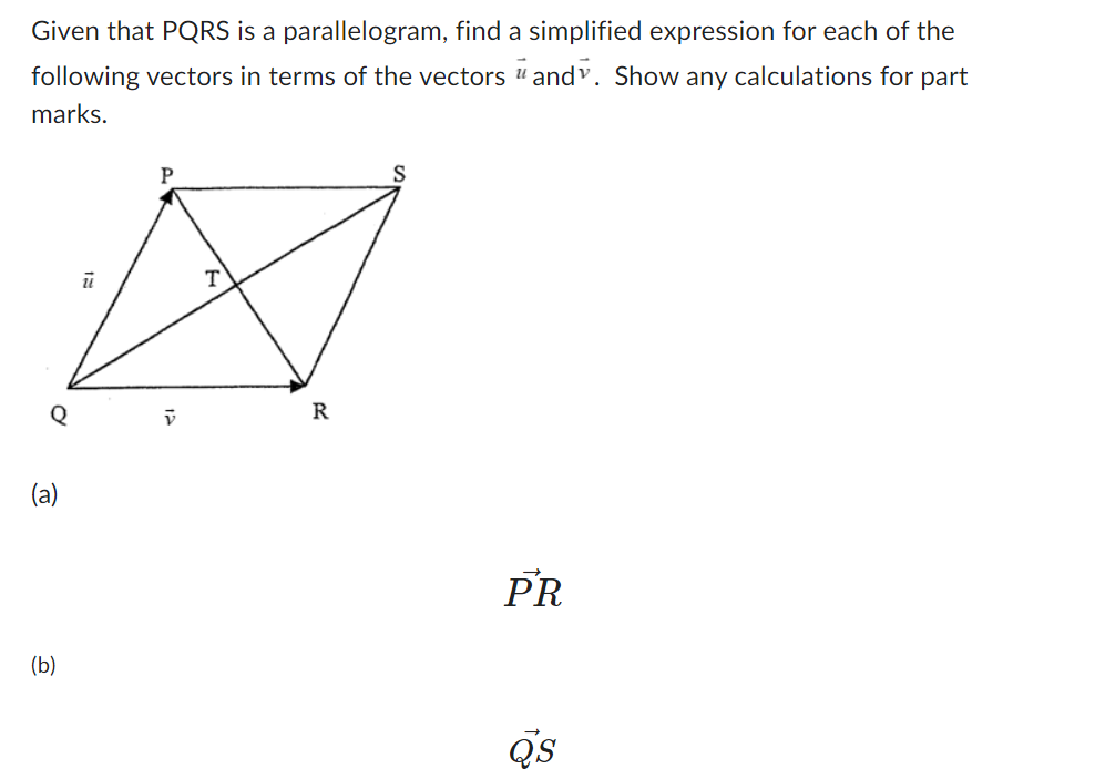 Solved Given that PQRS is a parallelogram, find a simplified | Chegg.com