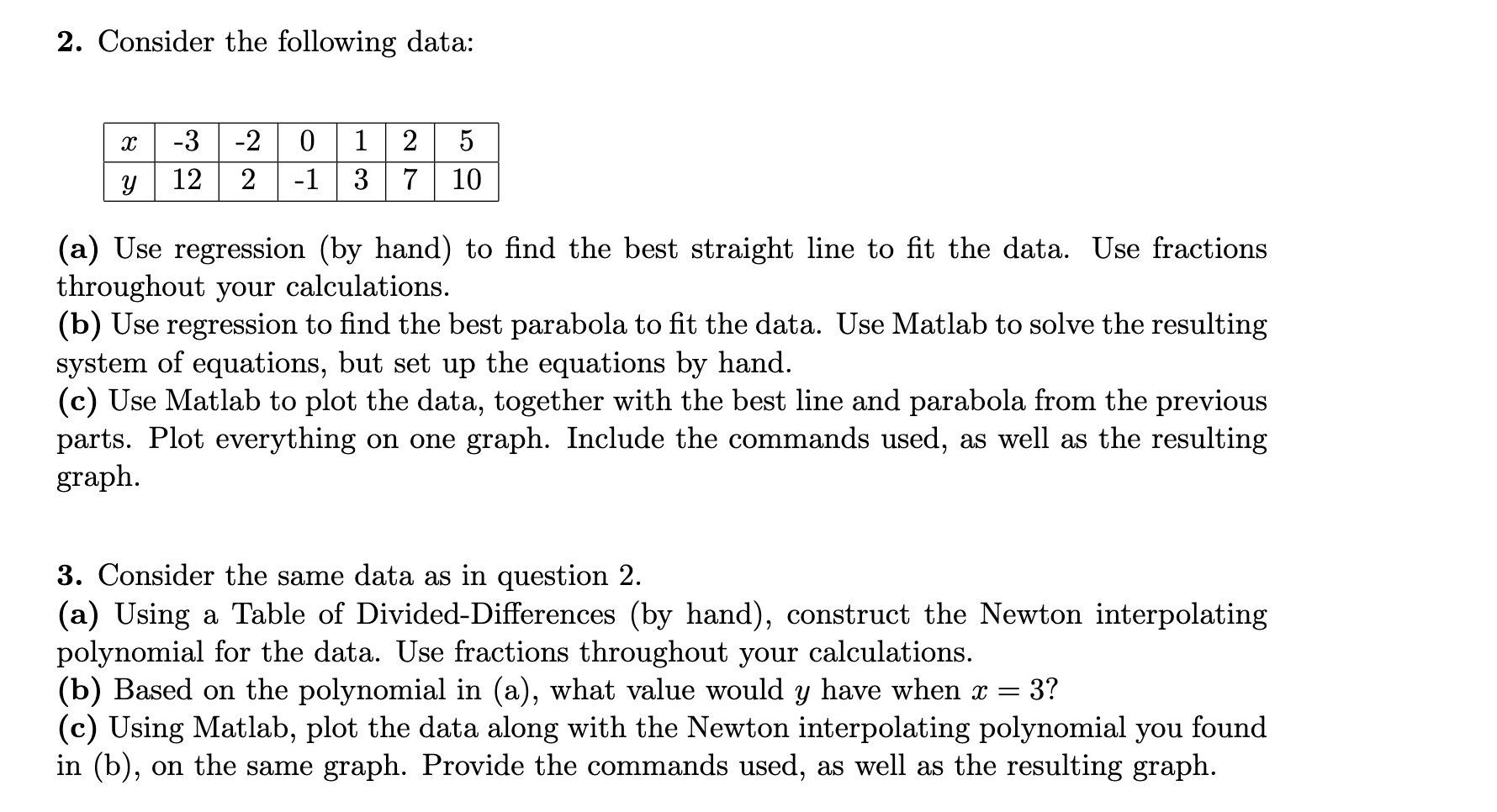 2. ﻿Consider the following data:(a) ﻿Use regression | Chegg.com