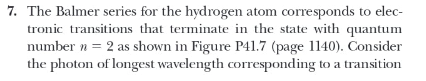 Solved 7. The Balmer series for the hydrogen atom | Chegg.com
