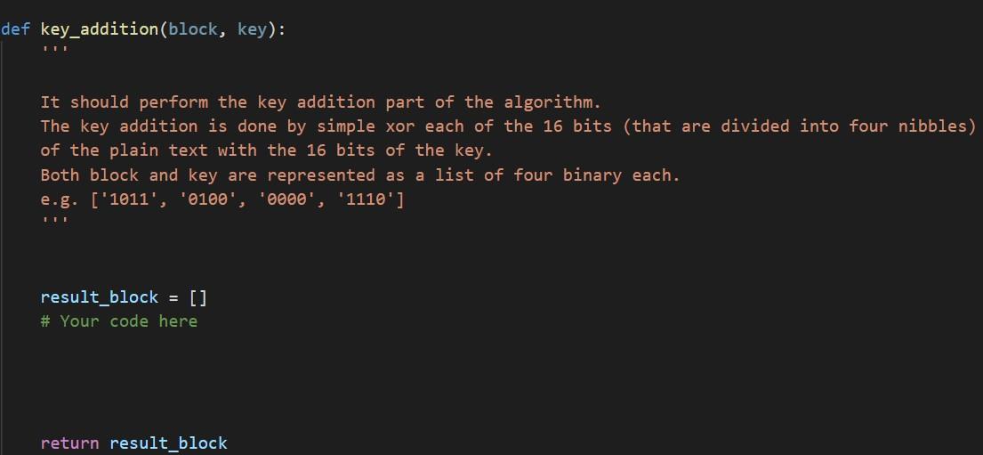Solved def key_addition (block, key): LII It should perform | Chegg.com