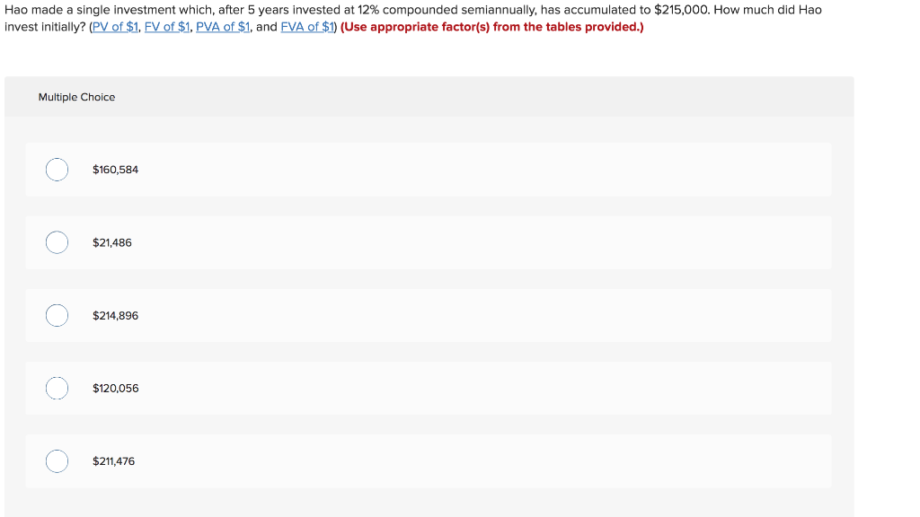 Solved Hao made a single investment which, after 5 years | Chegg.com