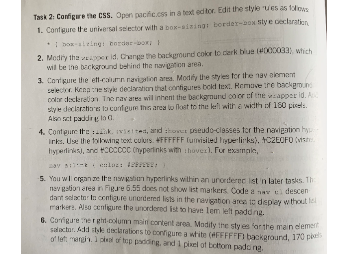 Solved Task 2: Configure the CSS. Open pacific.css in a text | Chegg.com