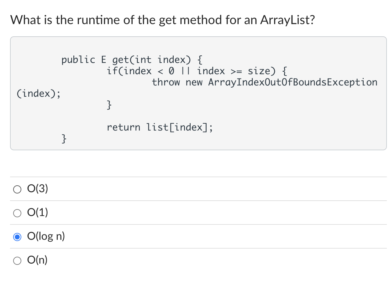 Solved What is the runtime of the get method for an | Chegg.com
