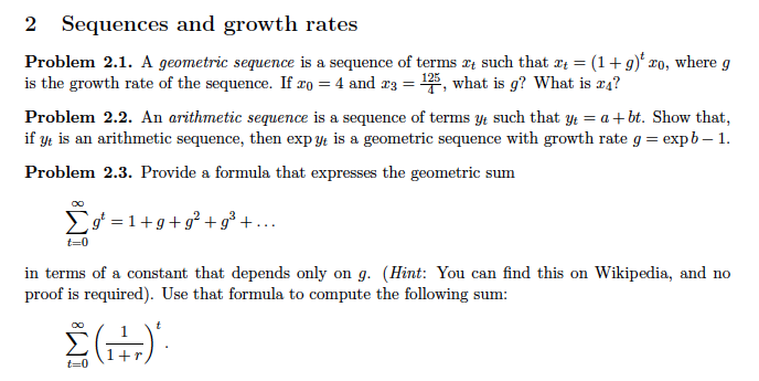 Solved 2 Sequences and growth rates Problem 2.1. A geometric | Chegg.com