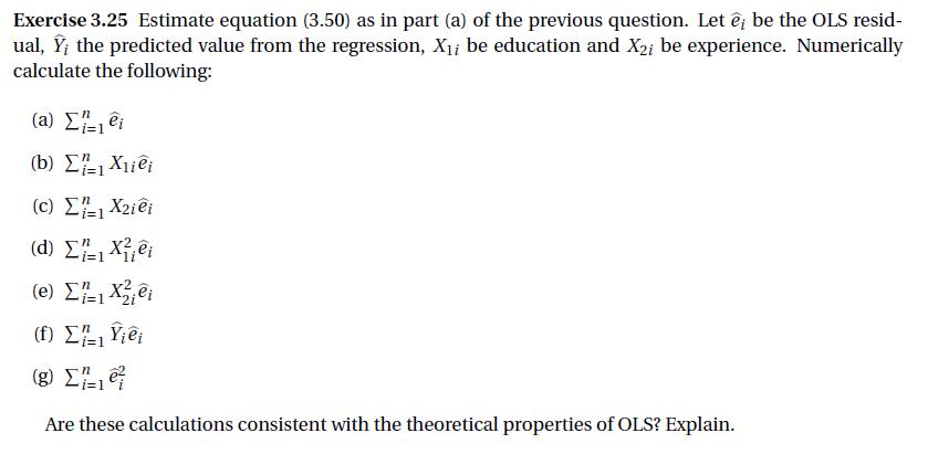 Exercise 3.25 Estimate equation (3.50) as in part (a) | Chegg.com
