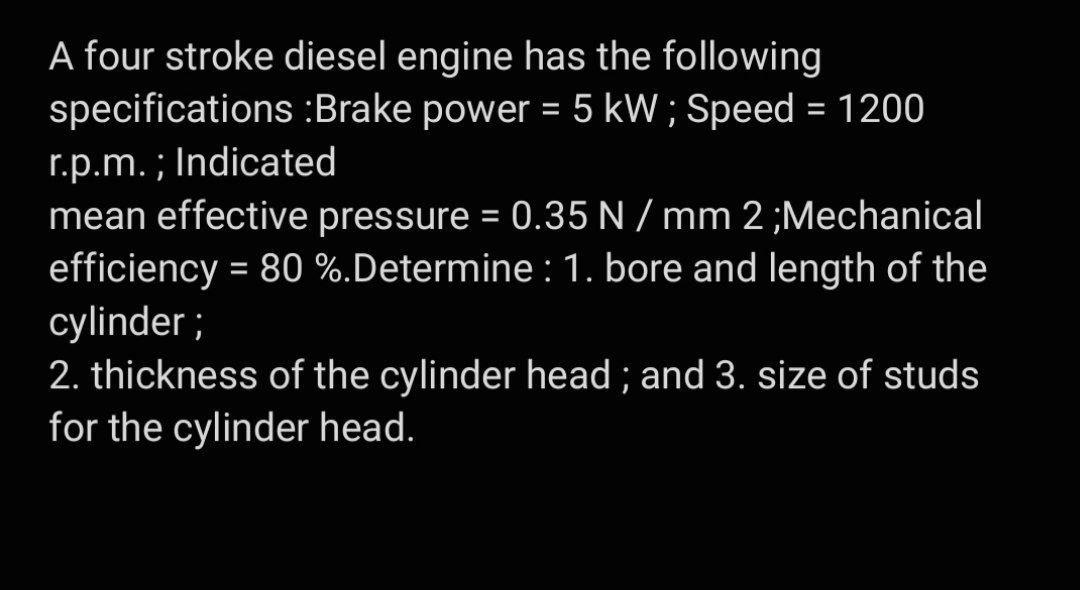 Solved - A four stroke diesel engine has the following | Chegg.com