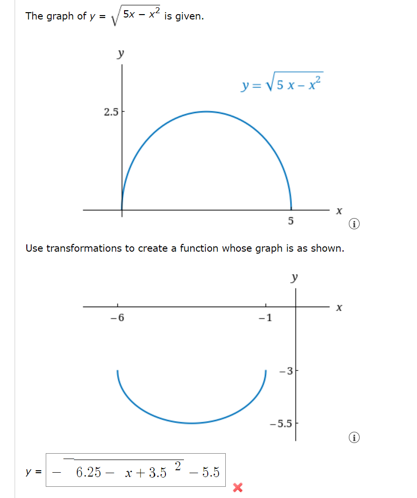 Solved The graph of y=5x-x22 ﻿is given.Use transformations | Chegg.com