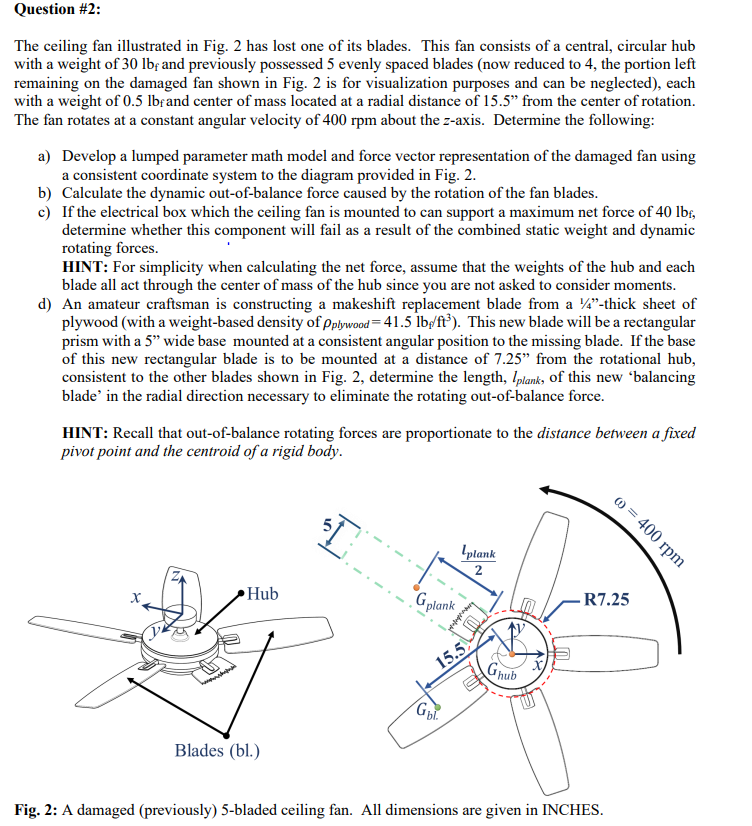 Solved Question #2: The ceiling fan illustrated in Fig. 2 | Chegg.com