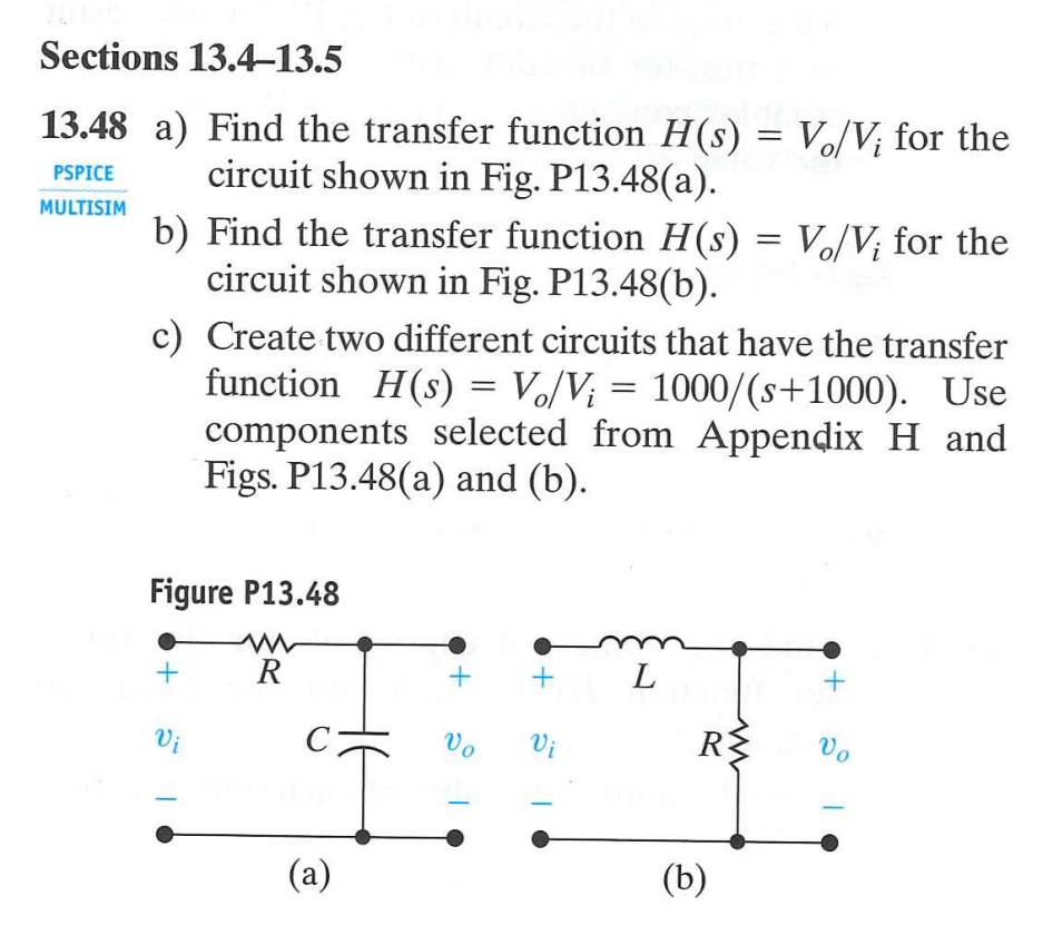 Solved Sections 13.4-13.5 13.48 a) Find the transfer | Chegg.com