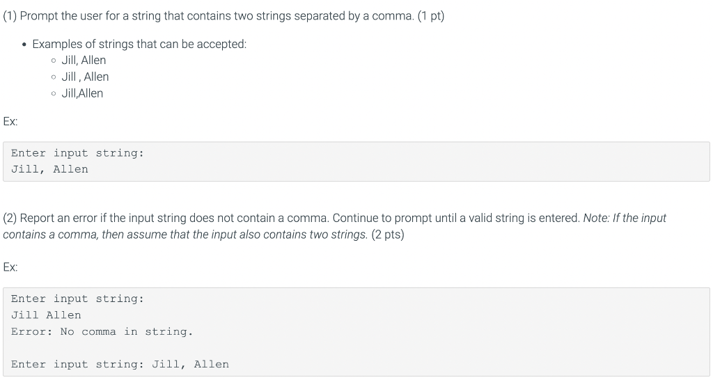 Solved (1) Prompt the user for a string that contains two | Chegg.com