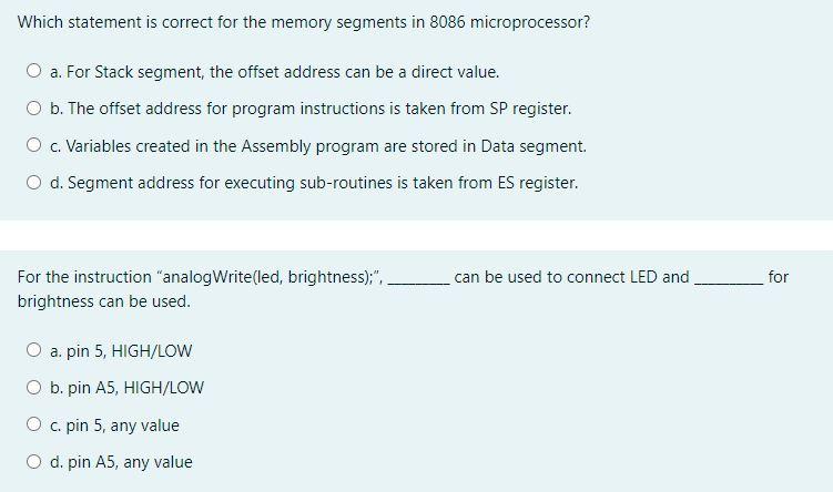 Solved Which statement is correct for the memory segments in | Chegg.com