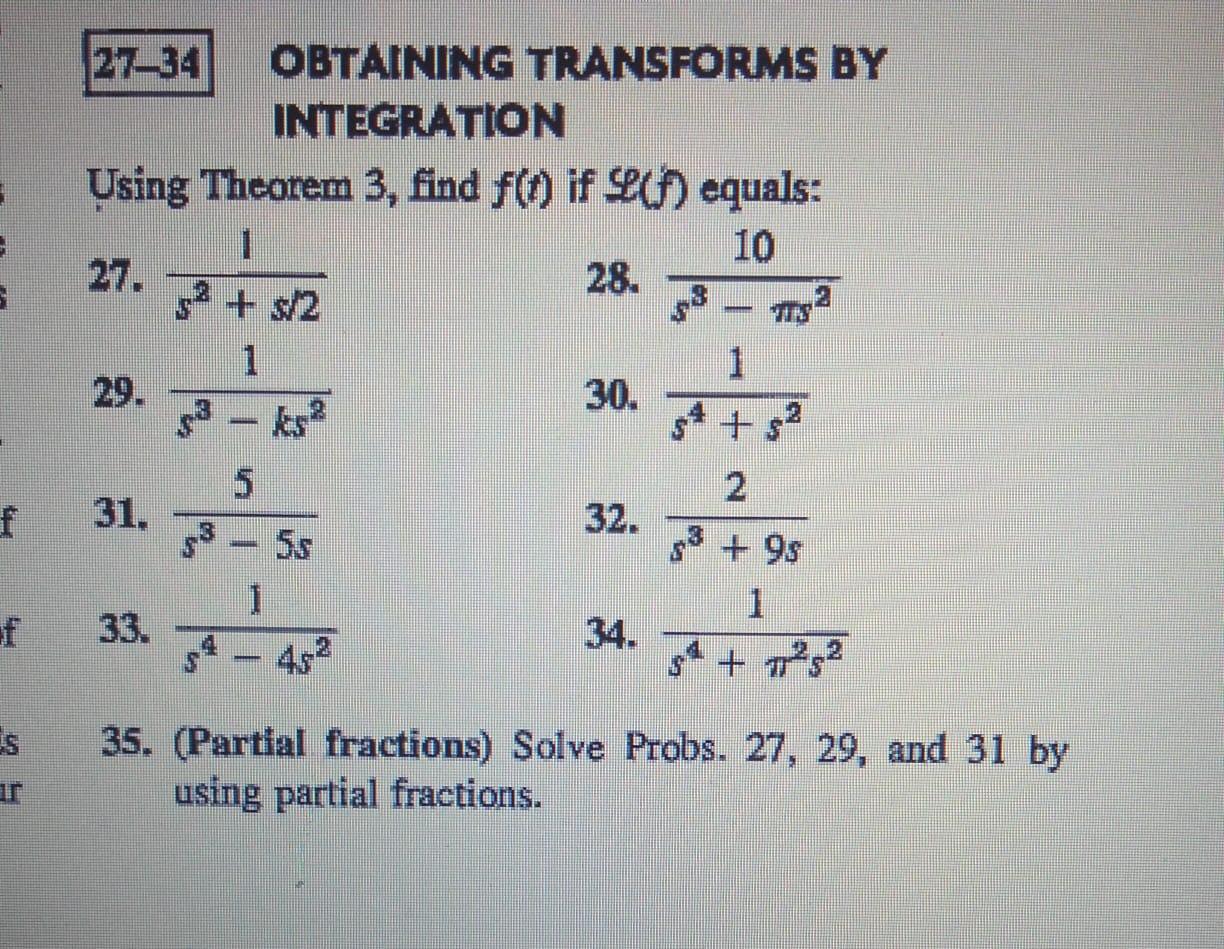 Solved Obtaining Transforms By Integration Using Theorem 3