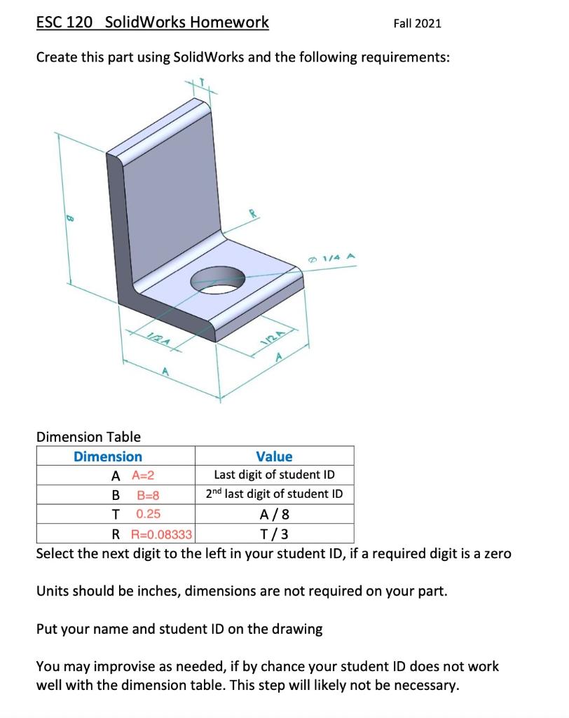Solved ESC 120 SolidWorks Homework Fall 2021 Create this | Chegg.com