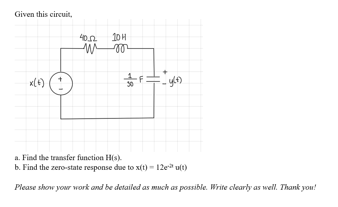 Solved Given this circuit, a. Find the transfer function | Chegg.com