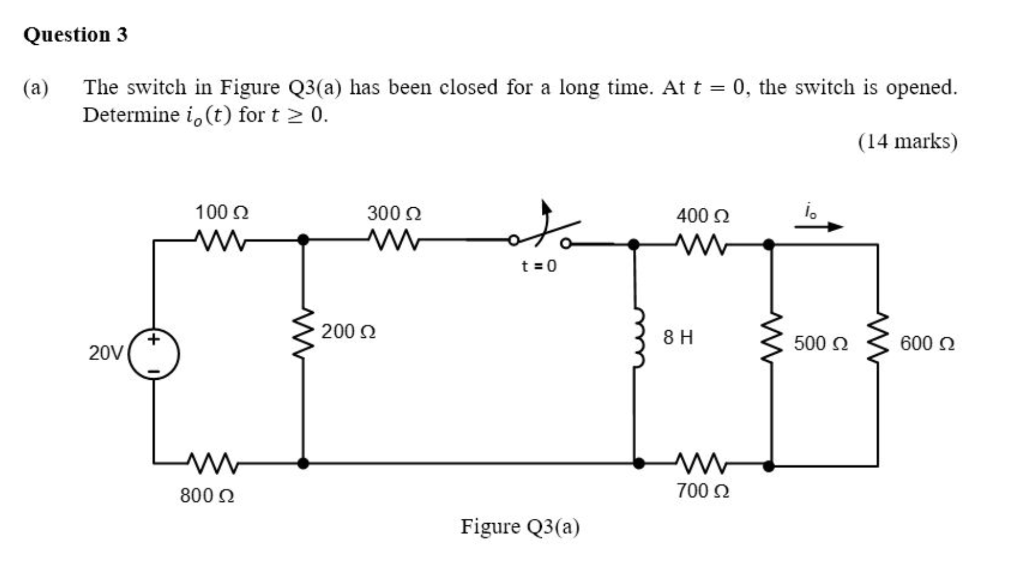 Solved Question 3 (a) The switch in Figure Q3(a) has been | Chegg.com