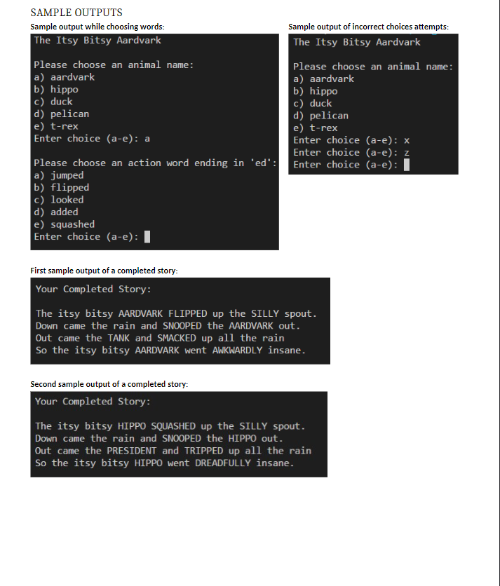 Solved Program 2 - The ltsy Bitsy Aardvark Design and | Chegg.com
