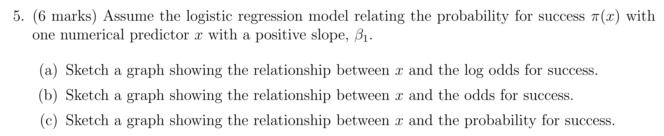 Solved 5. (6 marks) Assume the logistic regression model | Chegg.com