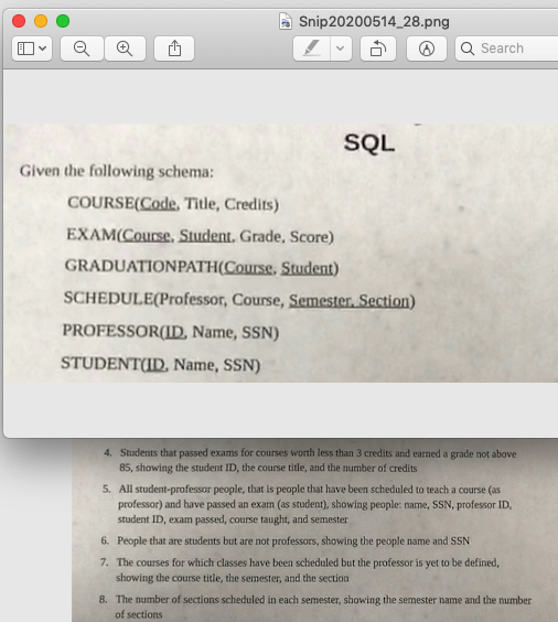 Solved Snip20200514_28.png 0 Search SQL Given the following | Chegg.com