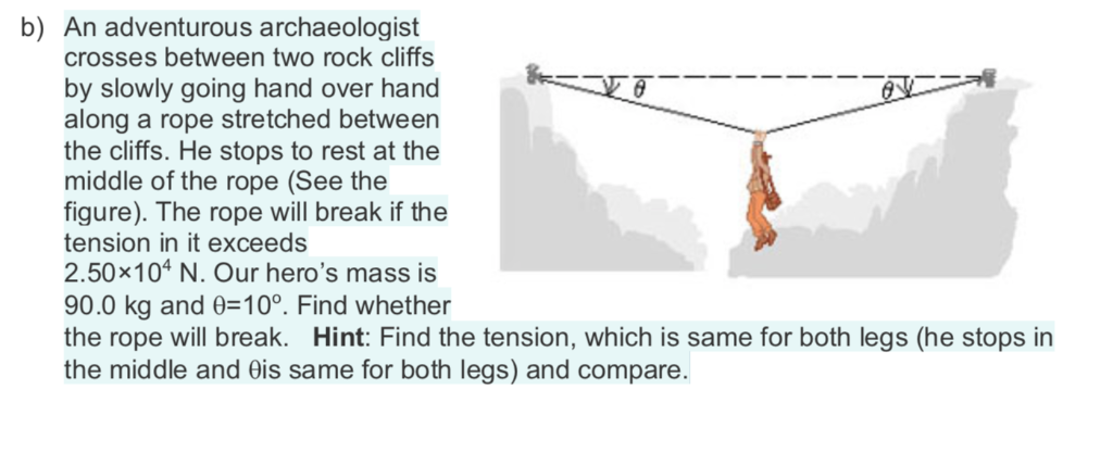Solved An adventurous archaeologist crosses between two rock | Chegg.com