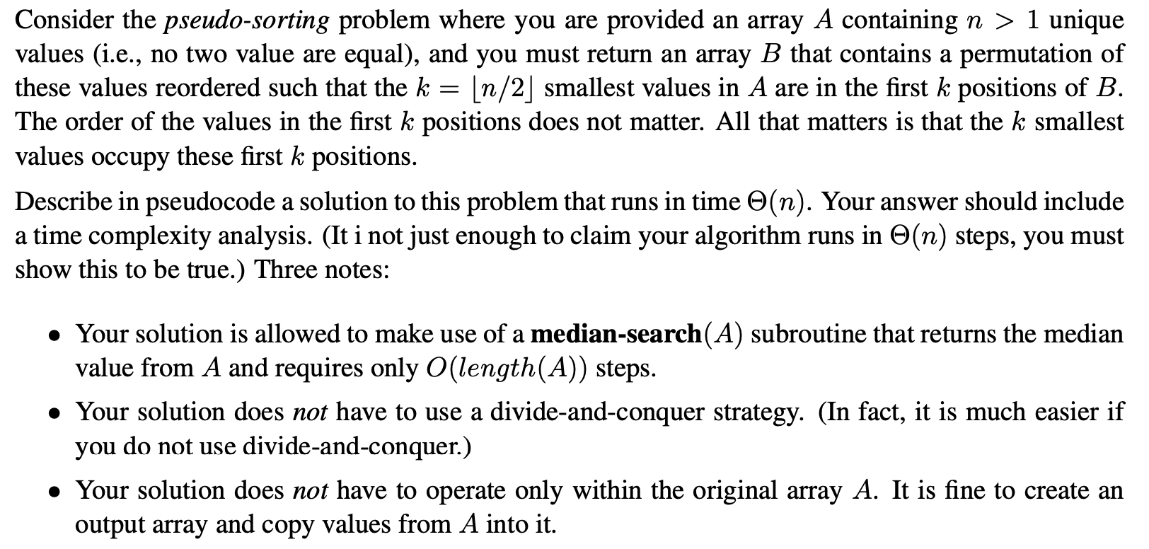 Solved = Consider the pseudo-sorting problem where you are | Chegg.com
