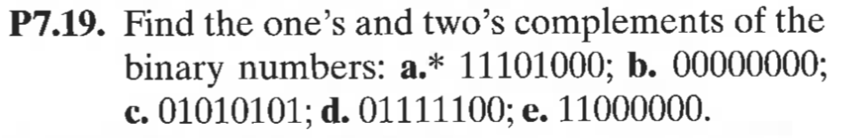 Solved P7.19. Find the one's and two's complements of the | Chegg.com