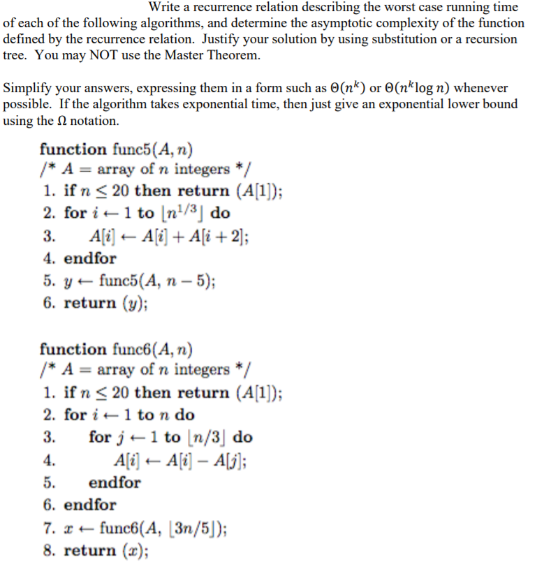 Solved Write a recurrence relation describing the worst case | Chegg.com