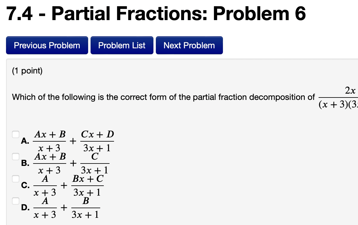 Solved 7.4 - Partial Fractions: Problem 3 | Chegg.com