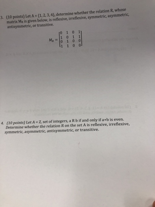 Solved 3. (10 points) Let A (1,2,3,4), determine whether the | Chegg.com