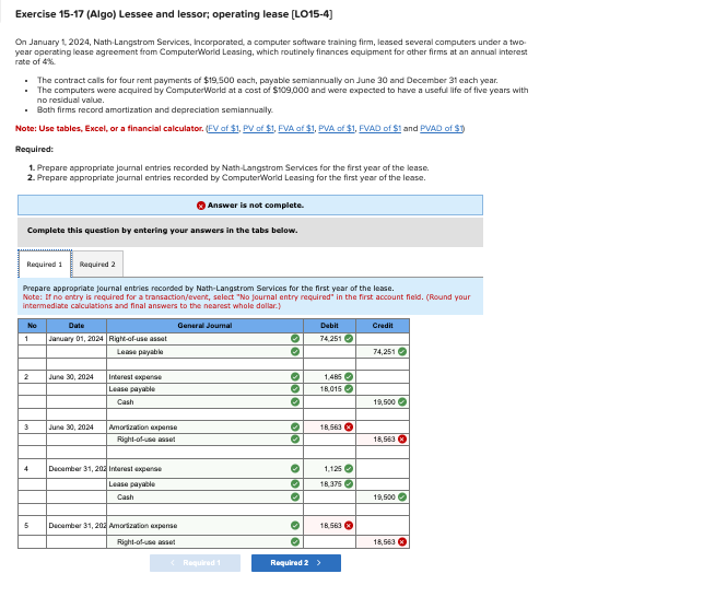Solved Exercise 15−17 (Algo) Lessee and lessor; operating | Chegg.com