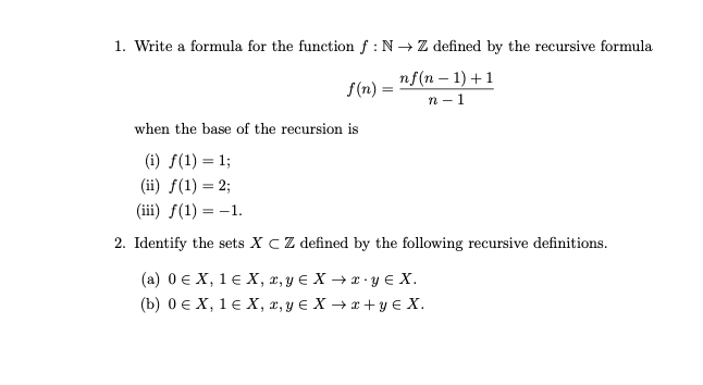 Solved 1. Write a formula for the function f:N→Z defined by | Chegg.com