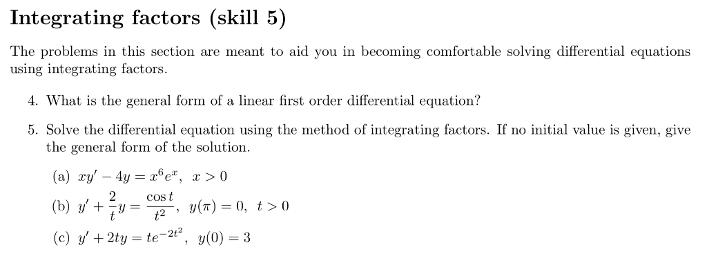 Solved Integrating factors (skill 5) The problems in this | Chegg.com