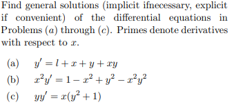 Solved Find general solutions (implicit ifnecessary, | Chegg.com