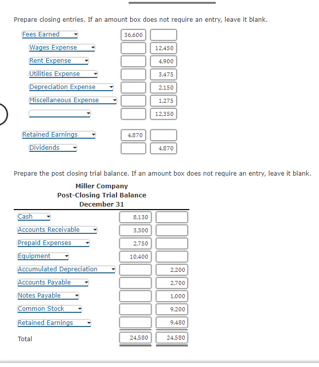 Solved Prepare closing entries. If an amount box does not | Chegg.com