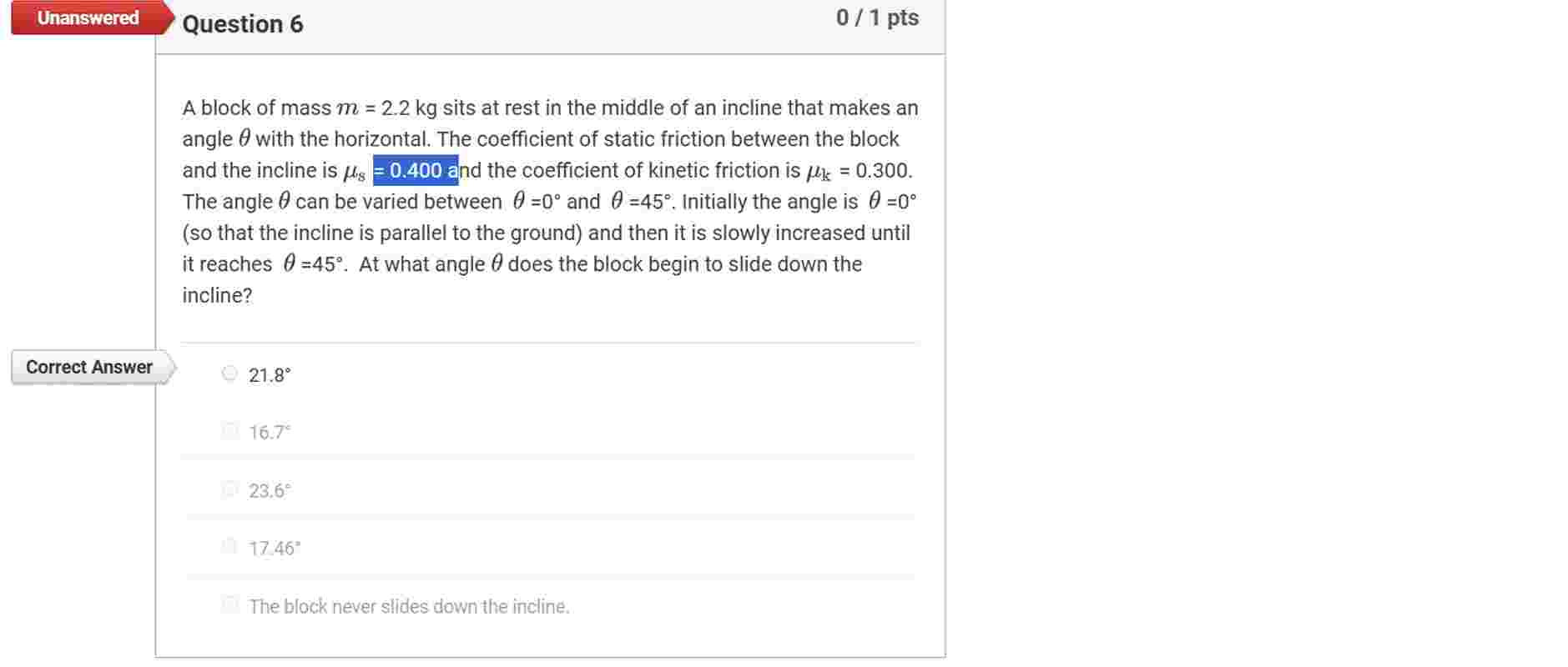 Solved Question 6A block of ﻿mass m=2.2kg ﻿sits at ﻿rest in | Chegg.com