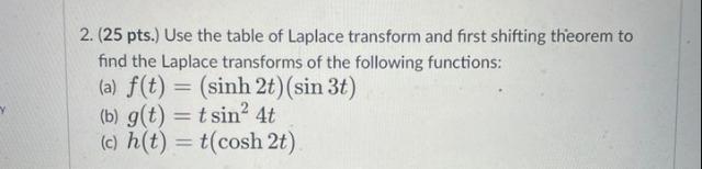 Solved 2. ( 25 pts.) Use the table of Laplace transform and | Chegg.com
