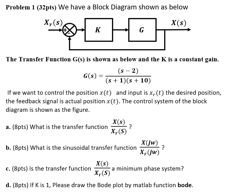 Solved Problem 1 (32pts) We have a Block Diagram shown as | Chegg.com