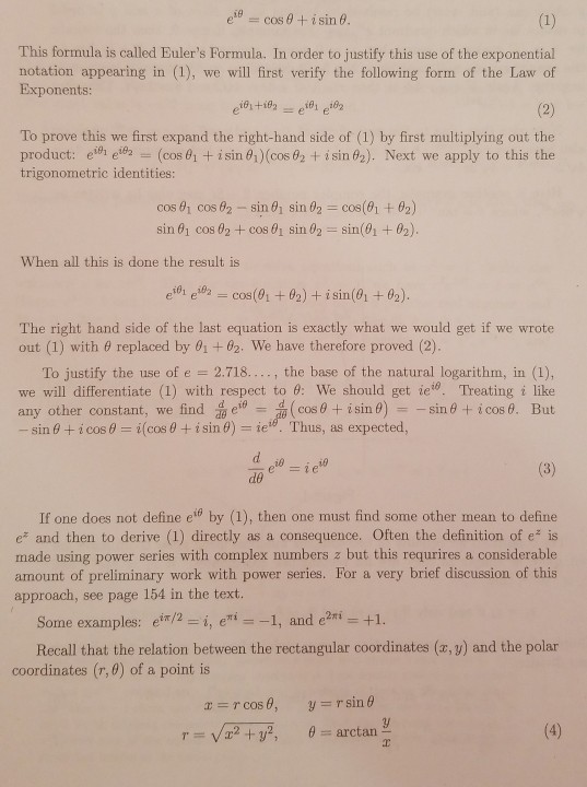 Solved de cos ? + isin ?. This formula is called Euler's | Chegg.com