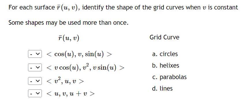 Solved For each surface rˉ(u,v), identify the shape of the | Chegg.com