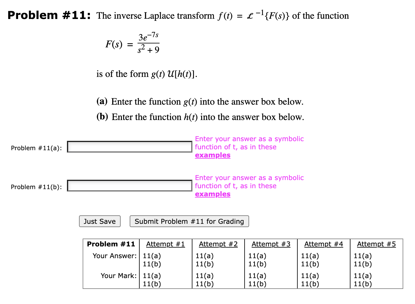 Solved Problem \# 11: The inverse Laplace transform | Chegg.com