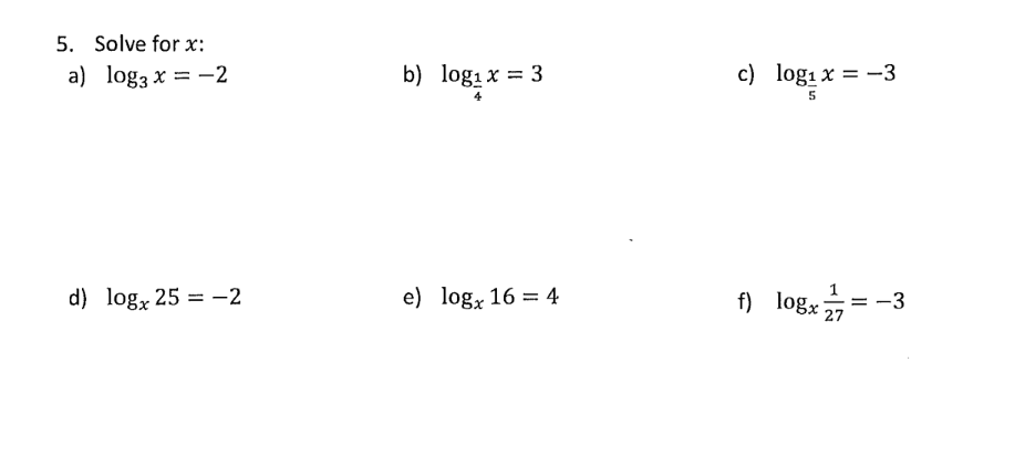 Solved Solve for x : a) log3x=−2 b) log41x=3 c) log51x=−3 d) | Chegg.com