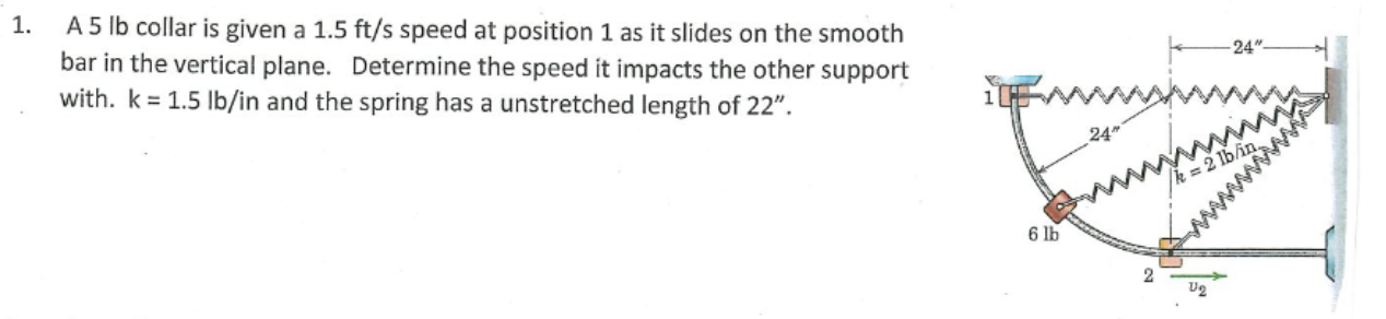 Solved 1. A 5lb collar is given a 1.5ft/s speed at position | Chegg.com