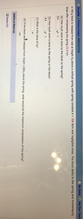 Solved A 700 g block is released from rest at height h_0 | Chegg.com