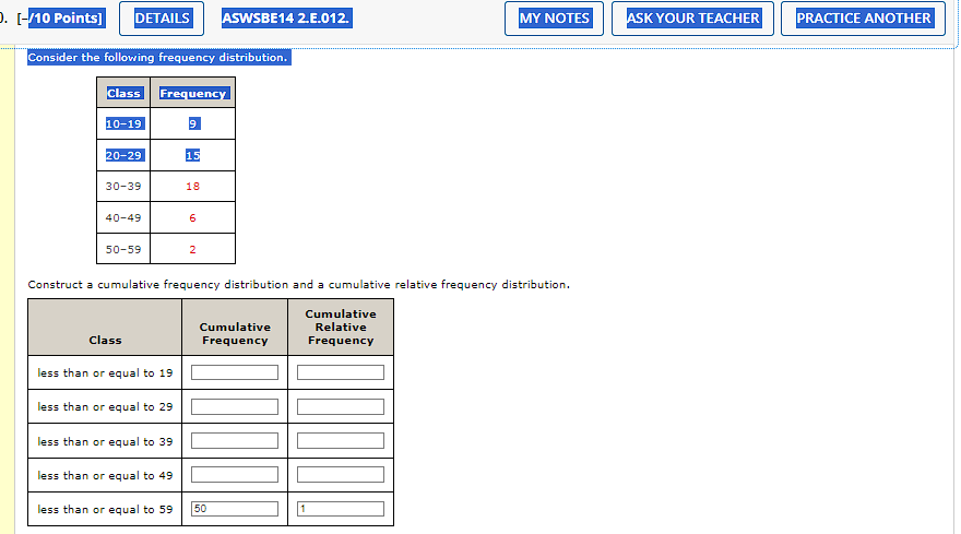 Solved Consider the following frequency distribution. | Chegg.com