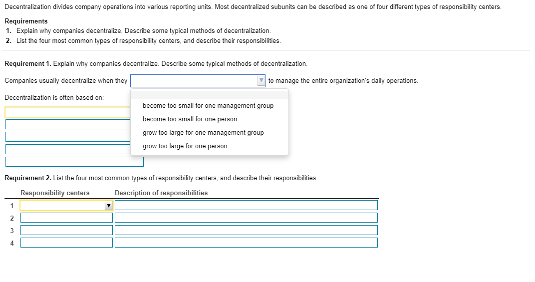 Solved Decentralization divides company operations into | Chegg.com