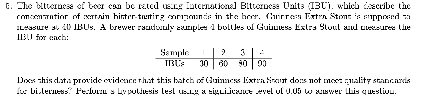 Solved The bitterness of beer can be rated using | Chegg.com
