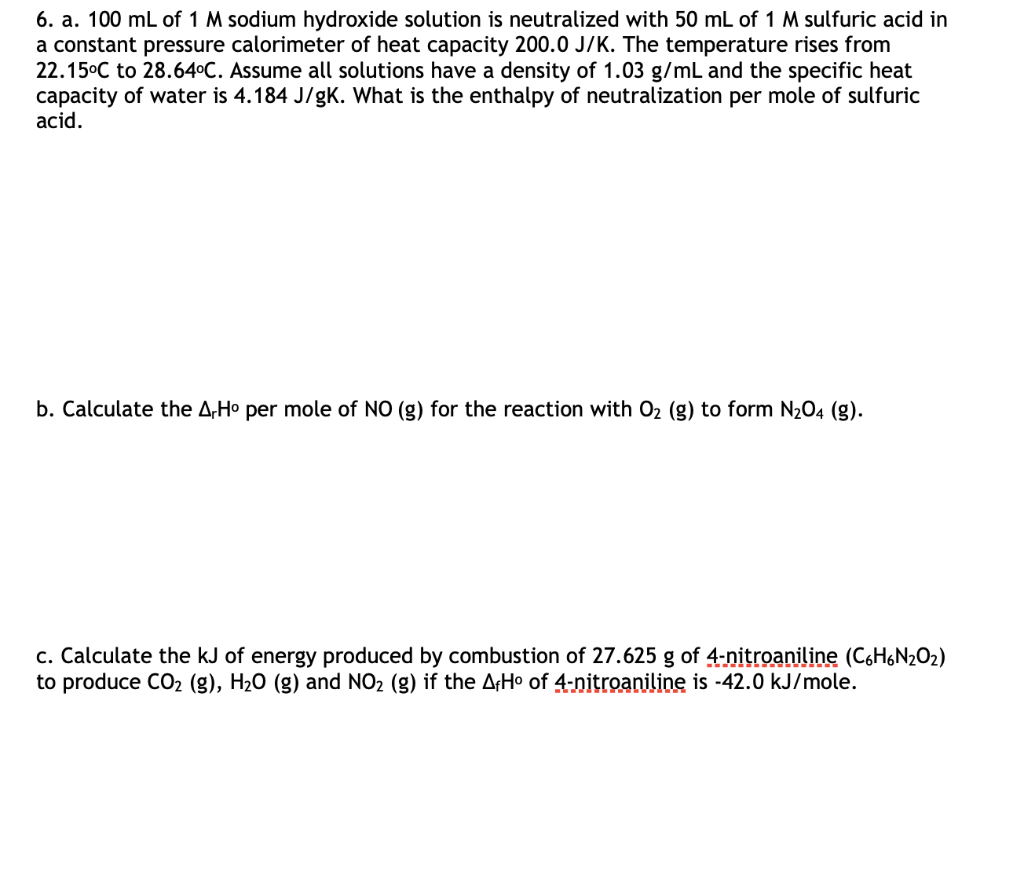 Solved 6. a. 100 mL of 1 M sodium hydroxide solution is | Chegg.com